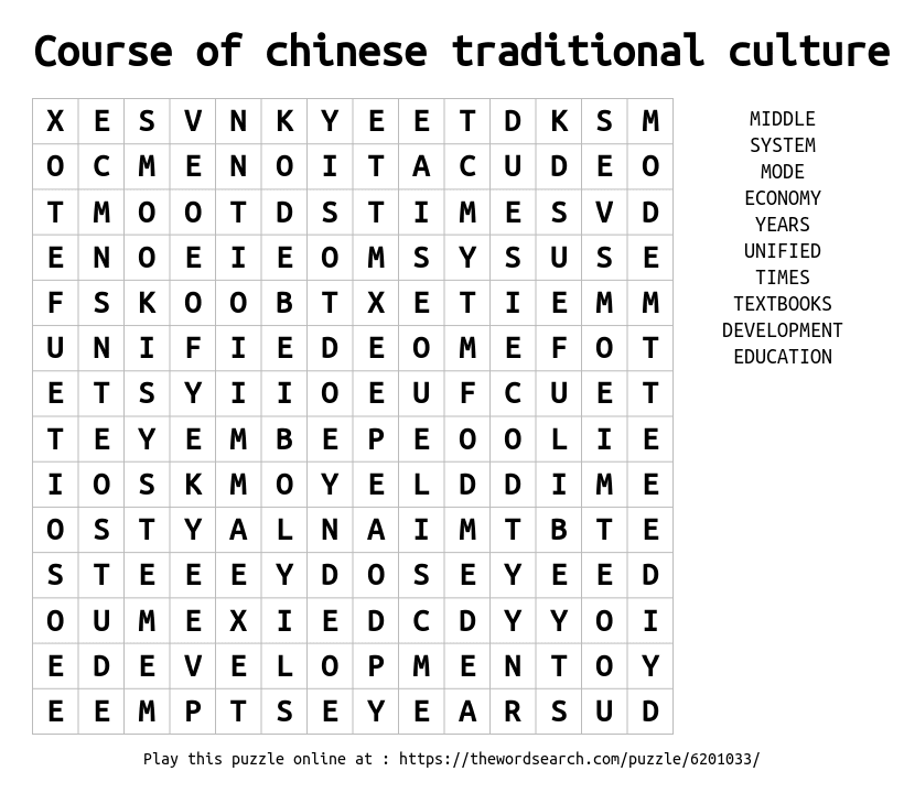 Download Word Search on Course of chinese traditional culture