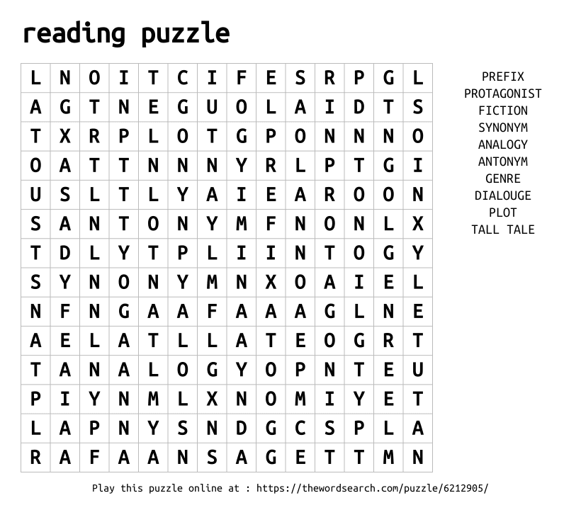 reading puzzle Word Search