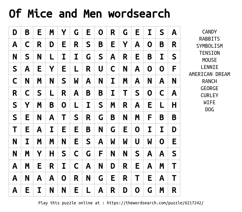 Download Word Search on Of Mice and Men wordsearch
