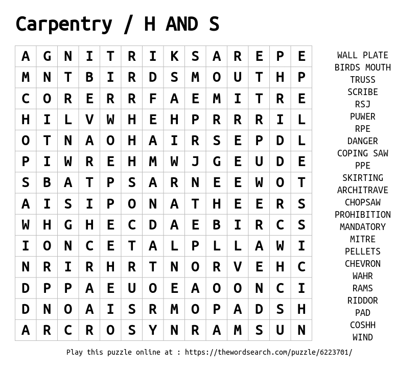 Download Word Search on Carpentry / H AND S