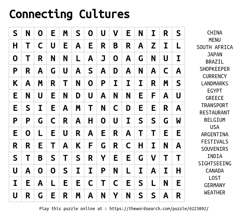 Download Word Search on Connecting Cultures
