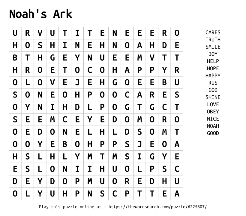 Noah's Ark Word Search