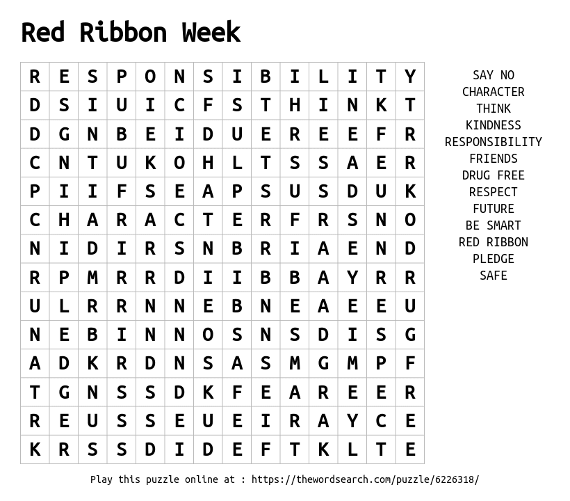 Download Word Search on Red Ribbon Week