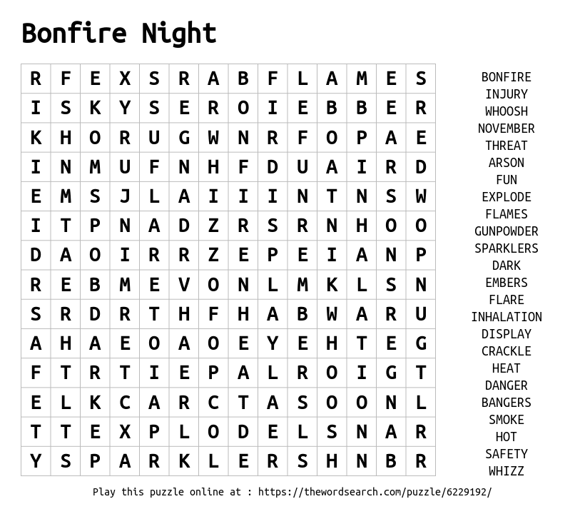 Download Word Search on Bonfire Night