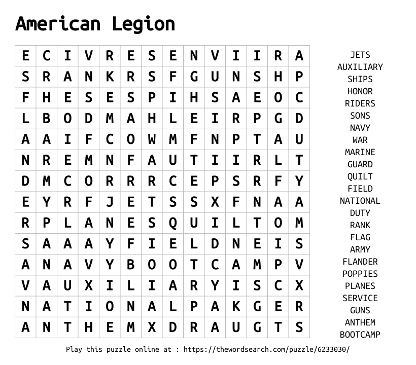 Download Word Search on American Legion