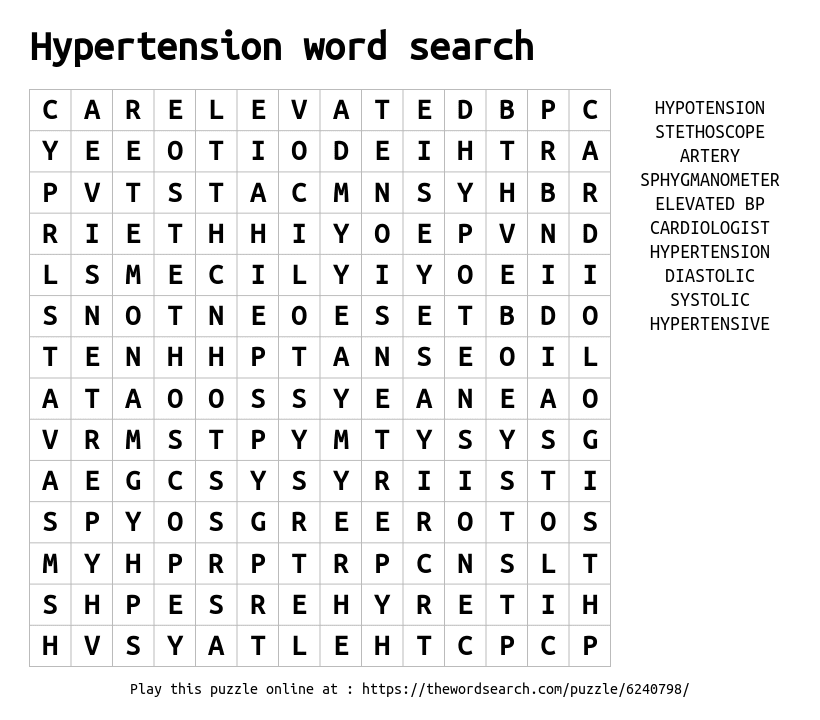 Download Word Search on Hypertension word search