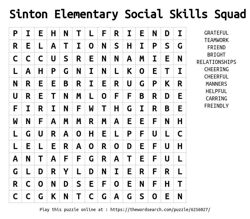 Download Word Search on Sinton Elementary Social Skills Squad