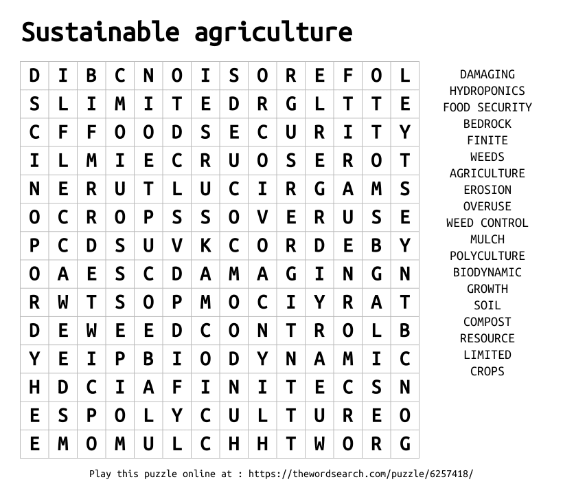 Download Word Search on Sustainable agriculture