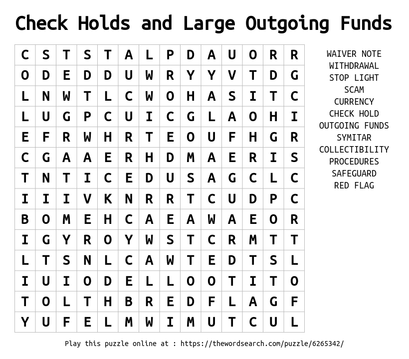 Download Word Search on Check Holds and Large Outgoing Funds