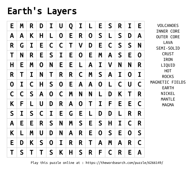 Earth's Layers Word Search