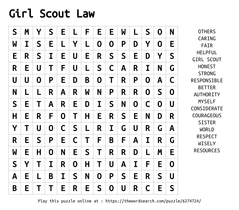 Girl Scout Law Word Search