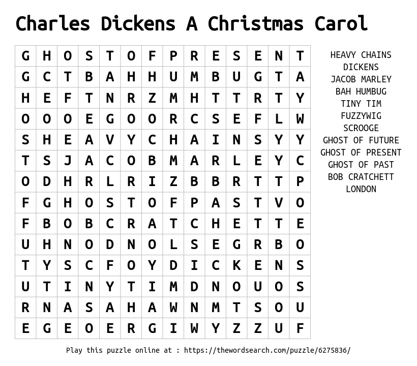 Download Word Search on Charles Dickens A Christmas Carol