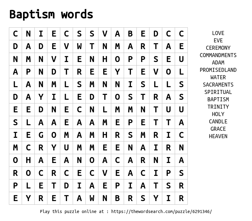 Download Word Search on Baptism words
