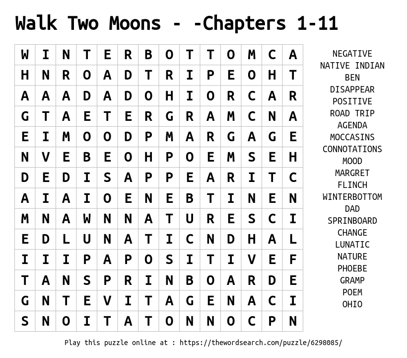 Download Word Search on Walk Two Moons - -Chapters 1-11