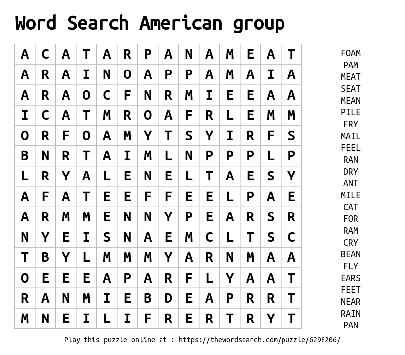 Word Search American group Word Search