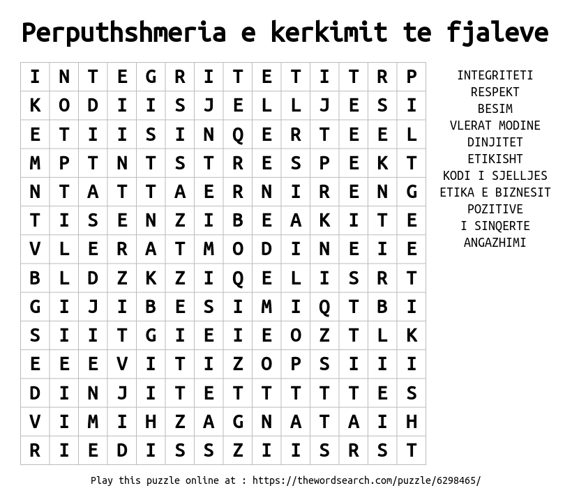Perputhshmeria e kerkimit te fjaleve Word Search