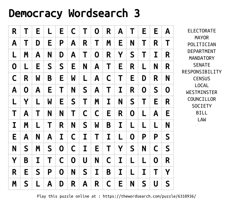 Download Word Search on Democracy Wordsearch 3