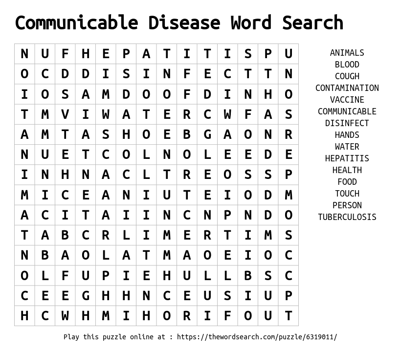 Download Word Search on Communicable Disease Word Search