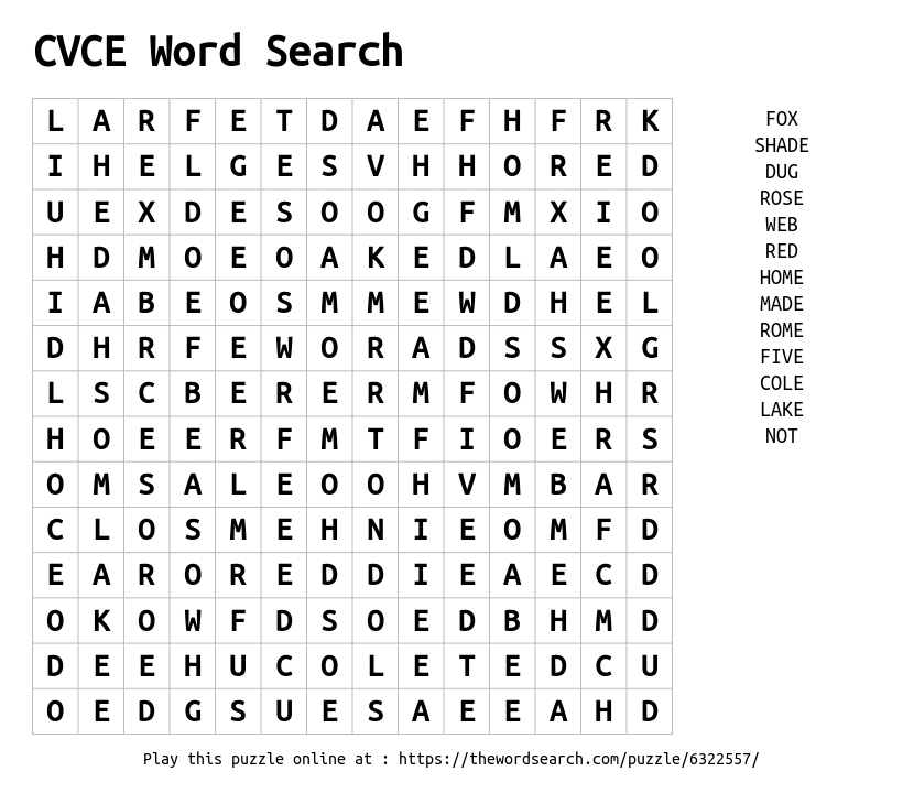 Download Word Search on CVCE Word Search