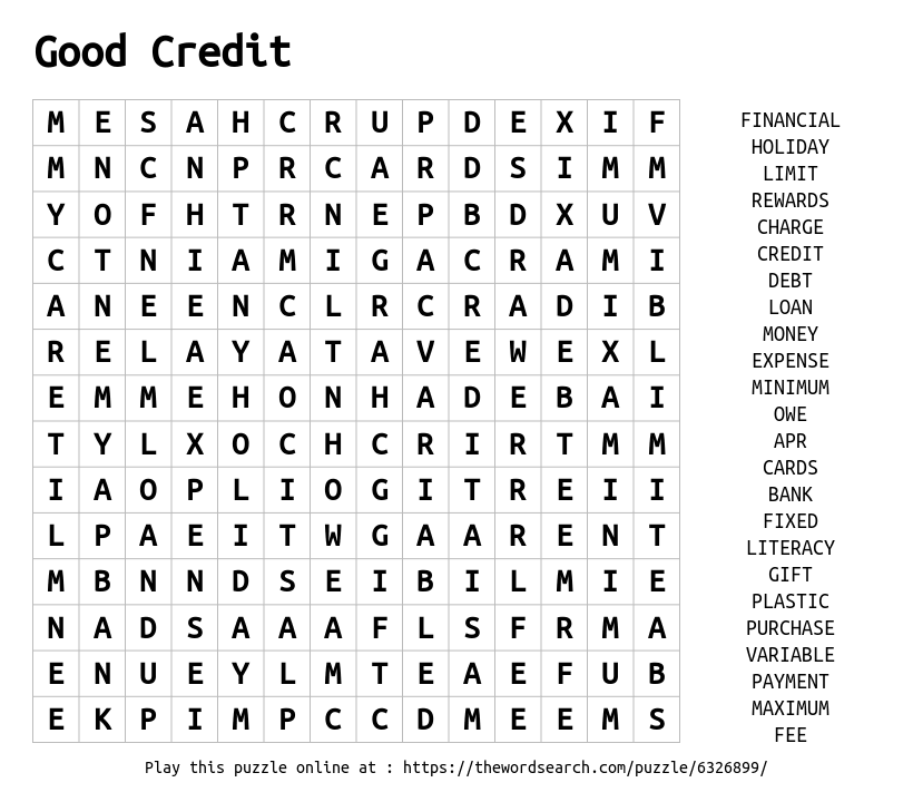 Download Word Search on Good Credit