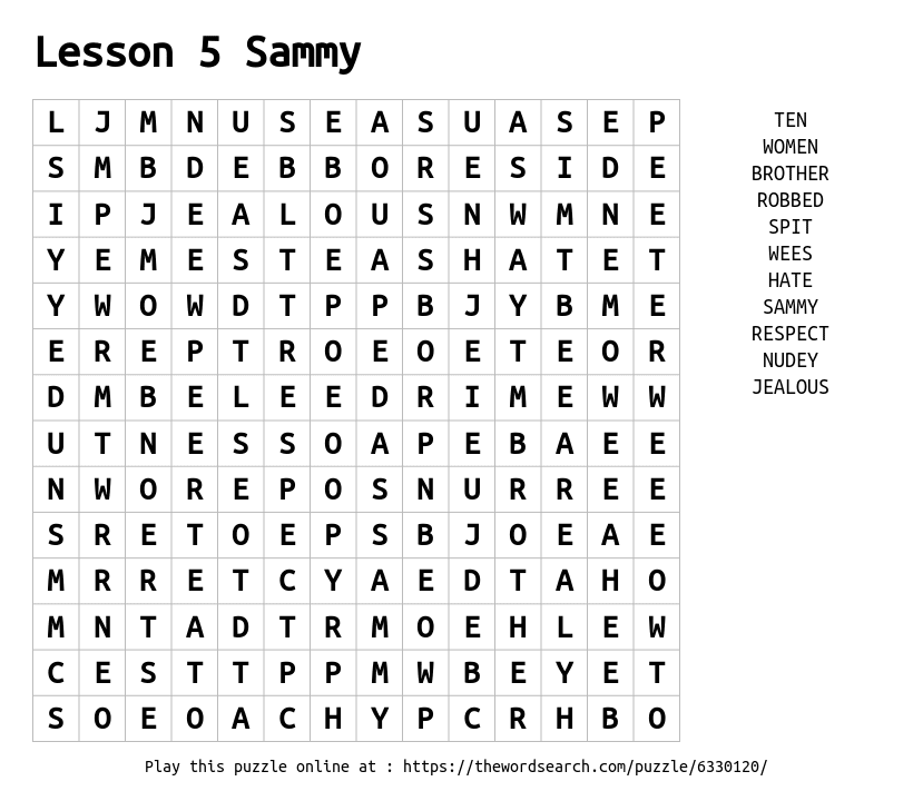 Download Word Search on Lesson 5 Sammy