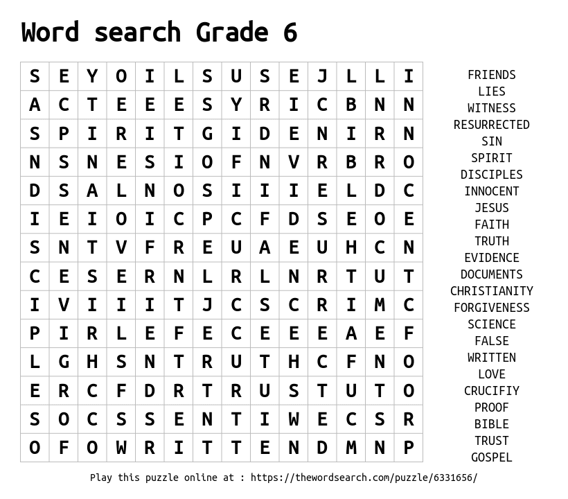 Download Word Search on Word search Grade 6