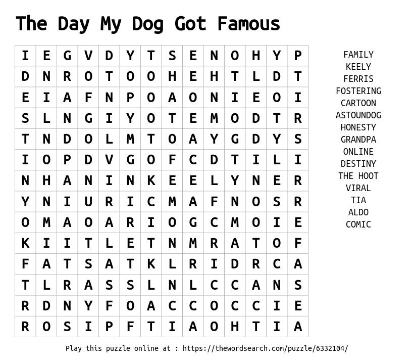 The Day My Dog Got Famous Word Search