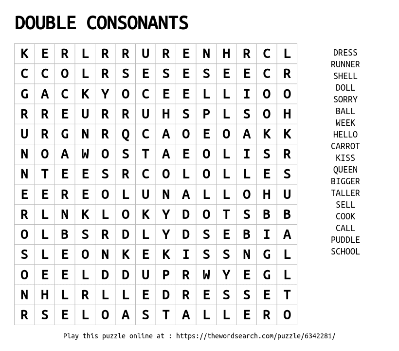 DOUBLE CONSONANTS Word Search