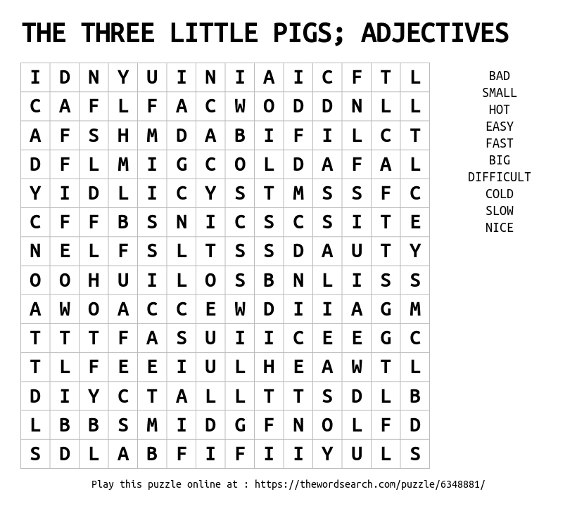 Download Word Search on THE THREE LITTLE PIGS; ADJECTIVES