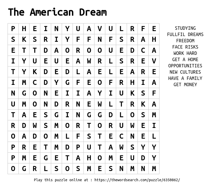 The American Dream Word Search
