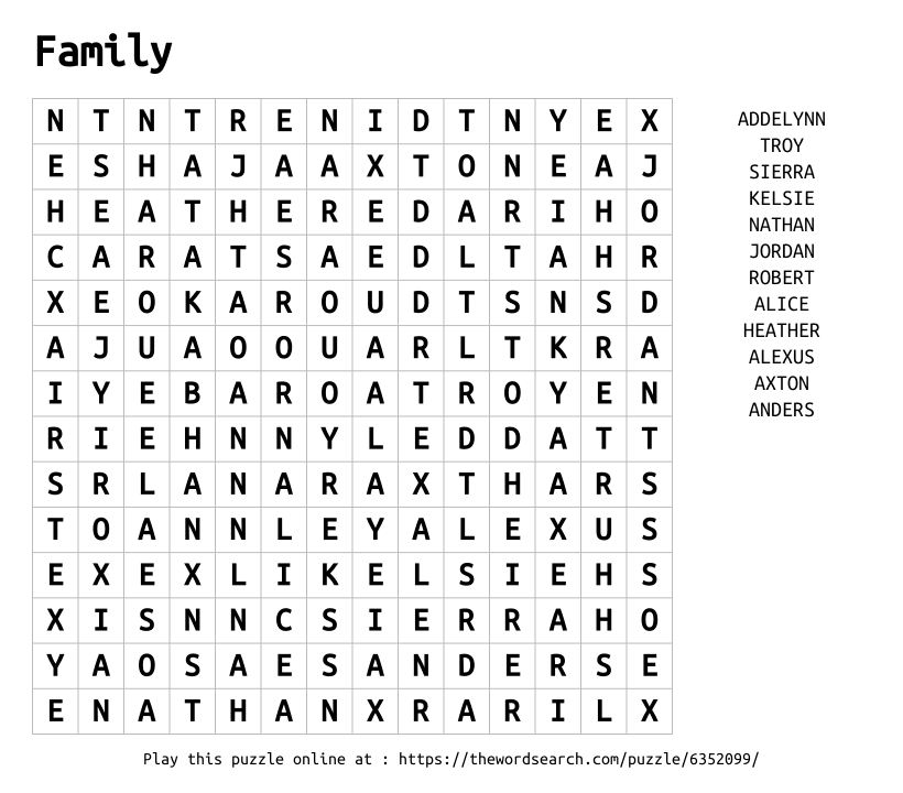 Family Word Search