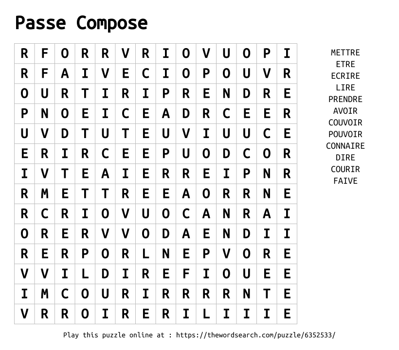 Passe Compose Word Search