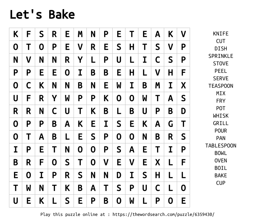 Download Word Search on Let's Bake