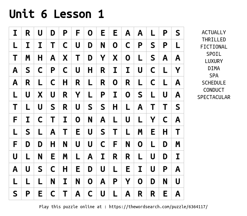 Download Word Search on Unit 6 Lesson 1