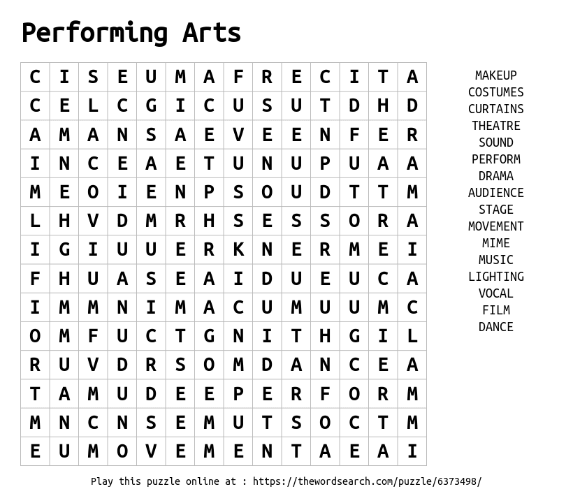 Download Word Search on Performing Arts