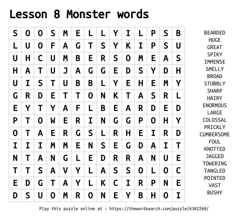 Download Word Search on Lesson 8 Monster words