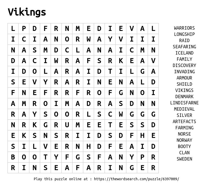 Vikings Word Search