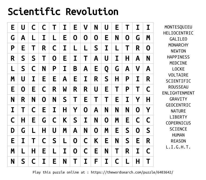 Download Word Search on Scientific Revolution