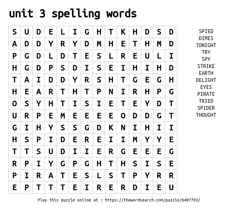 unit 3 spelling words Word Search