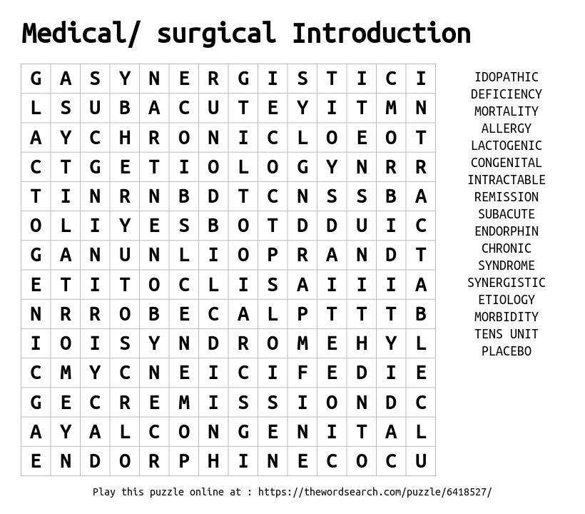Download Word Search on Medical/ surgical Introduction