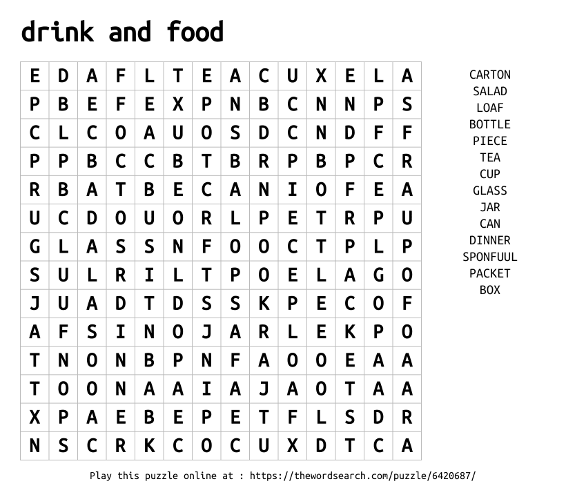 Download Word Search on drink and food