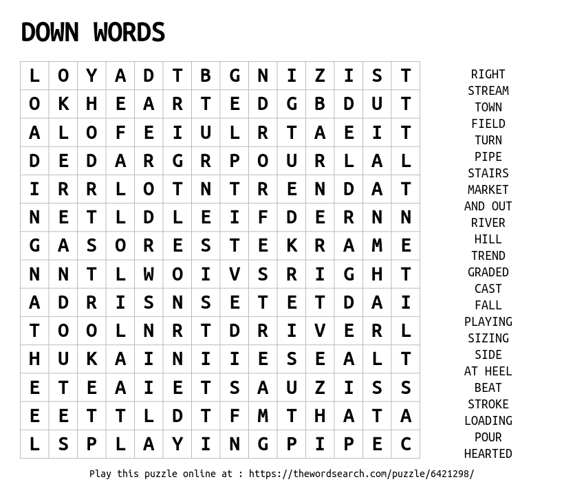 DOWN WORDS Word Search