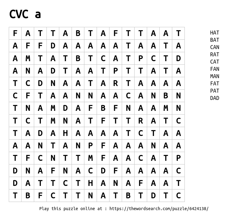 CVC a Word Search
