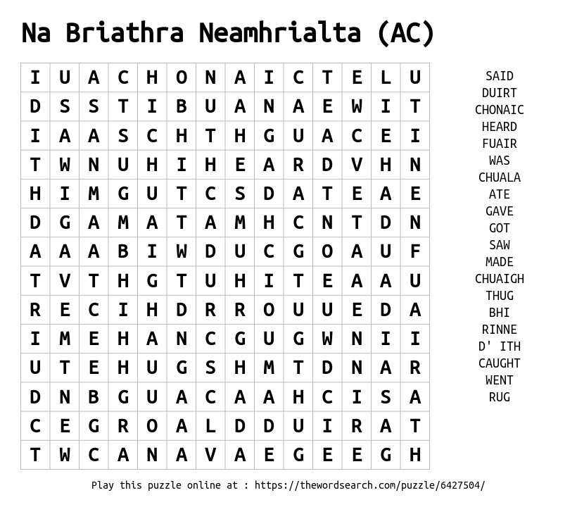 Na Briathra Neamhrialta (AC) Word Search