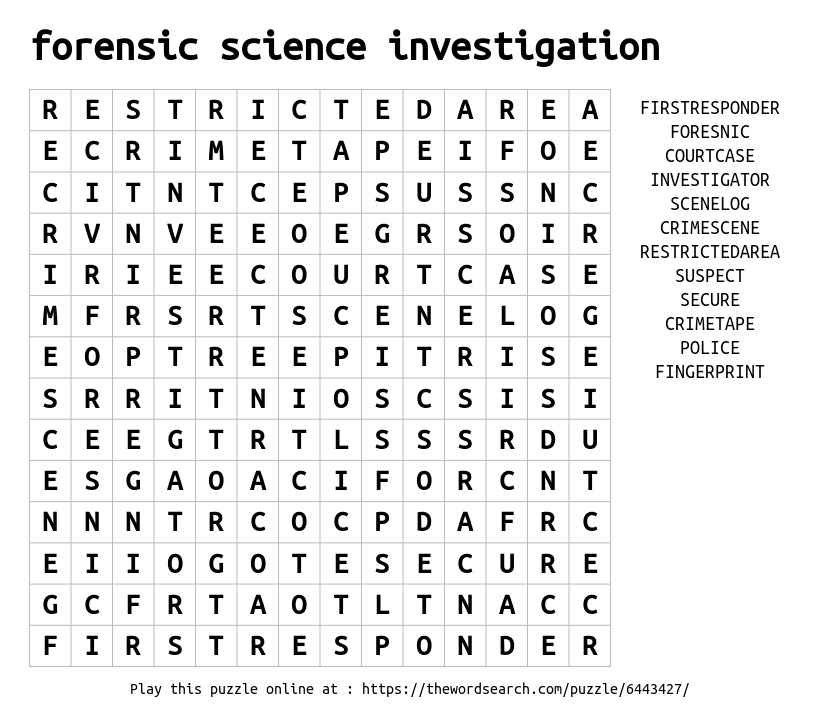 Download Word Search on forensic science investigation