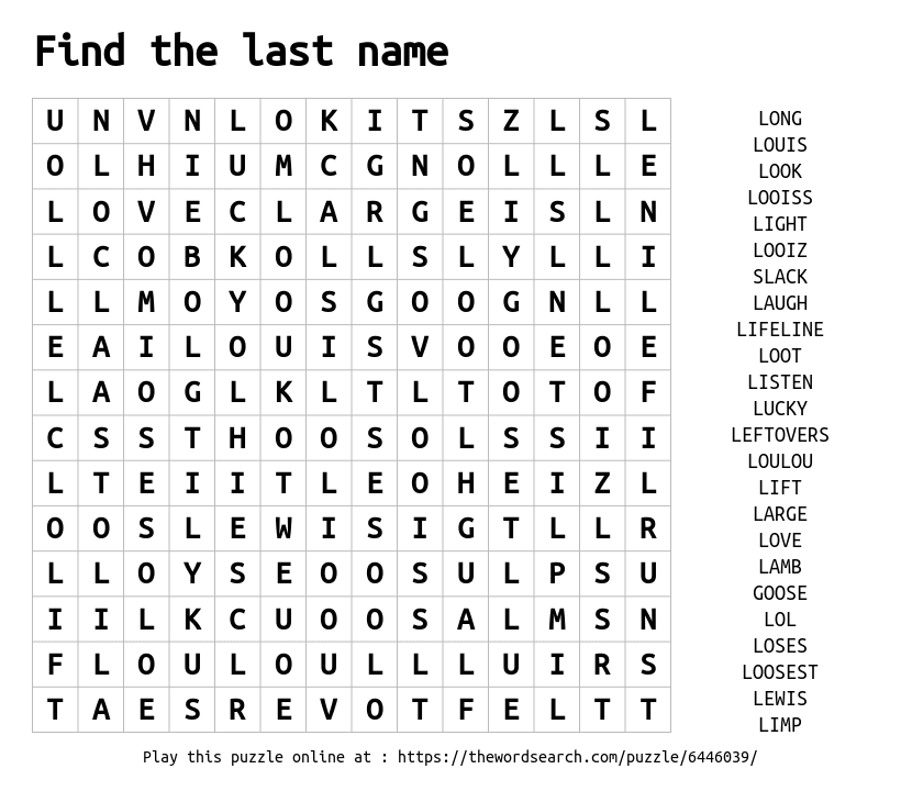 Find the last name Word Search