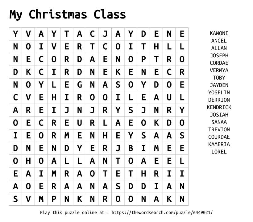 Download Word Search on My Christmas Class