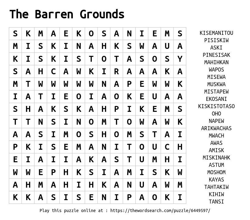 Download Word Search on The Barren Grounds