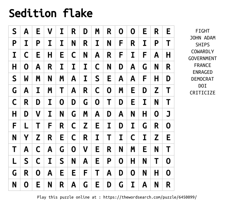 Sedition flake Word Search