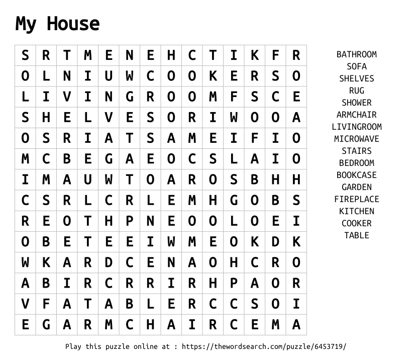 Download Word Search on My House